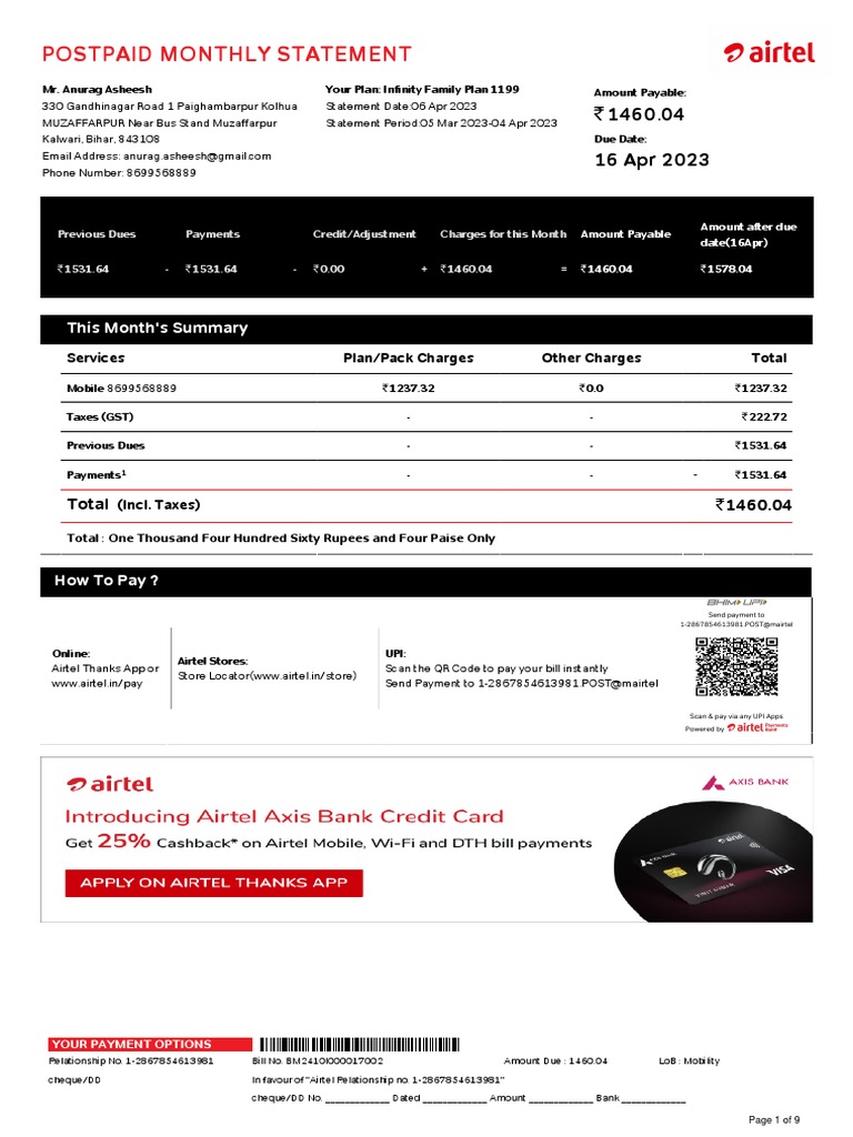 Postpaid Monthly Statement: This Month's Summary | PDF