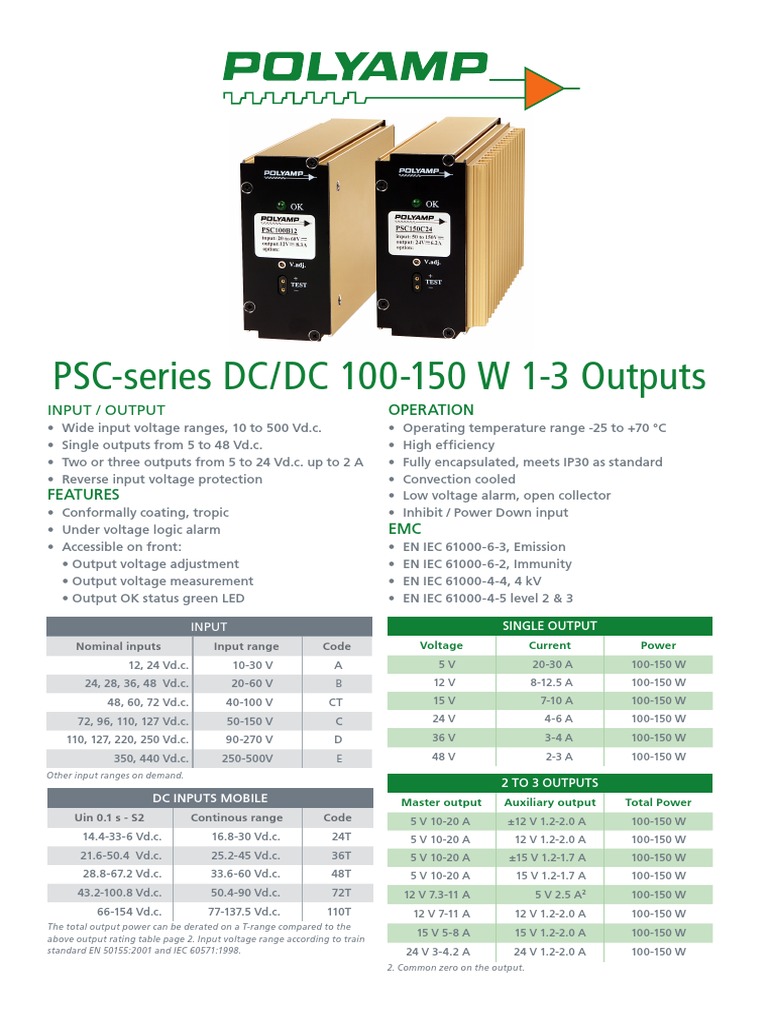 PSC100-150 Datenblatt - DC-DC Wandler Polyamp - 01.2017 | PDF | Relay | Electric Power