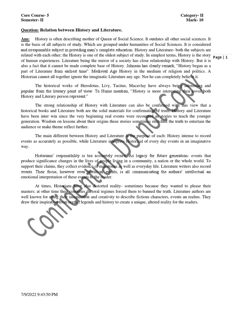 Relation Between History and Literature.: Core Course-5 Category - II ...