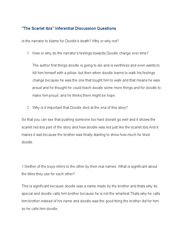 The Scarlet Ibis - Discussion Questions | PDF