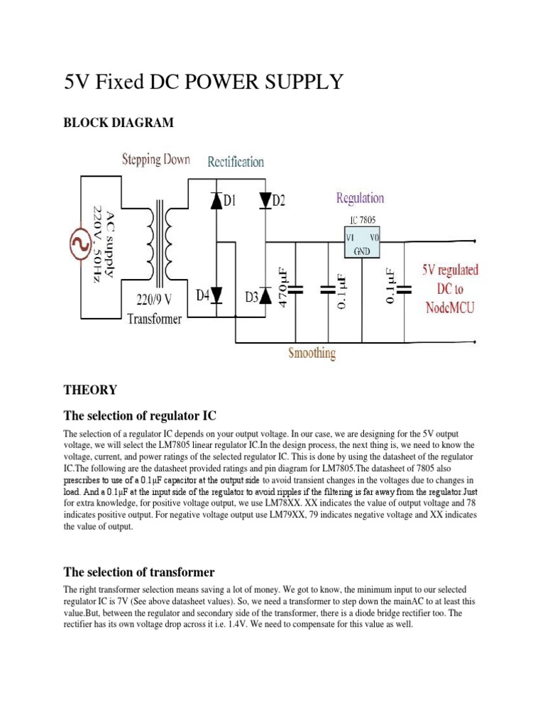 5V Fixed DC Power Supply: Block Diagram | PDF | Rectifier | Capacitor