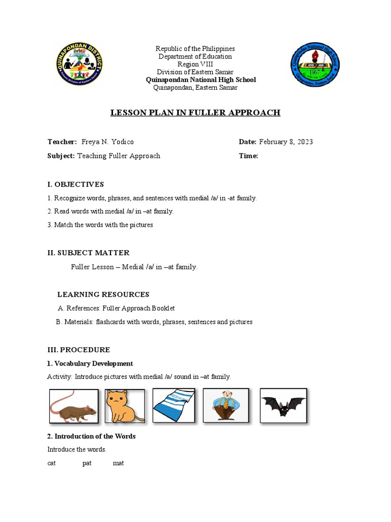 Lesson Plan in Fuller Approach: Teacher: Freya N. Yodico Date: February ...