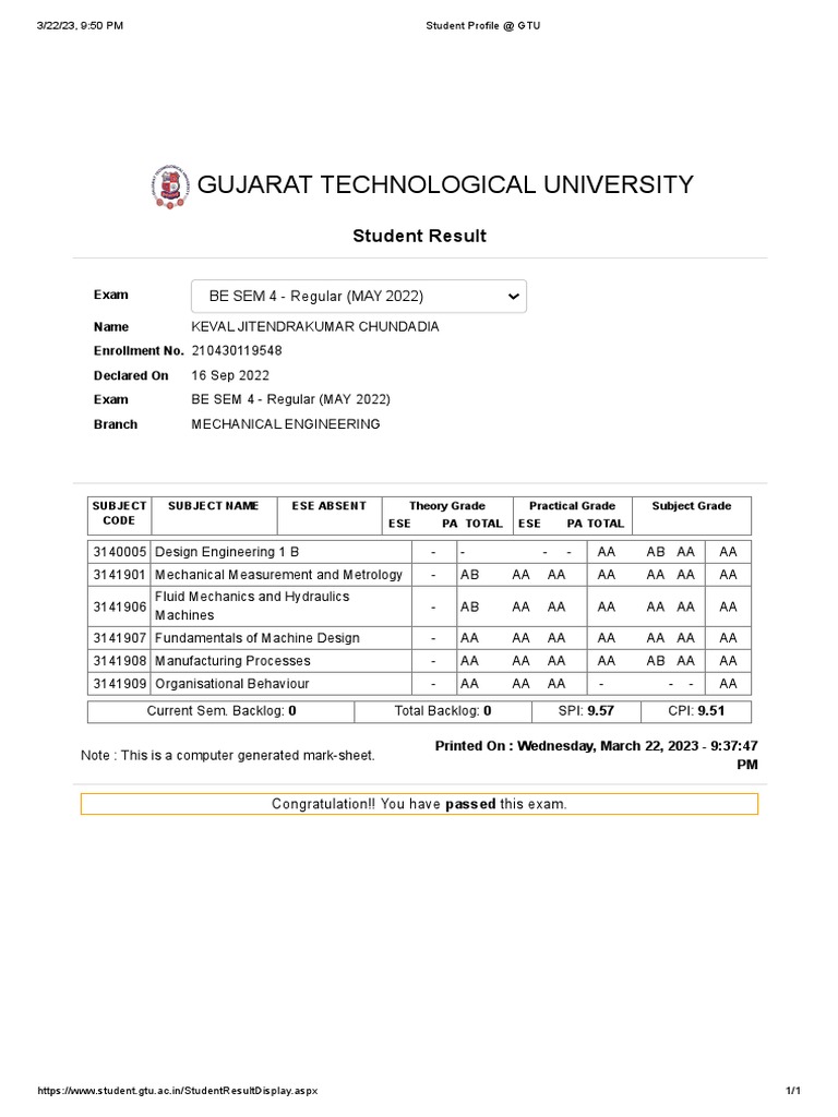 4 Sem Result | PDF