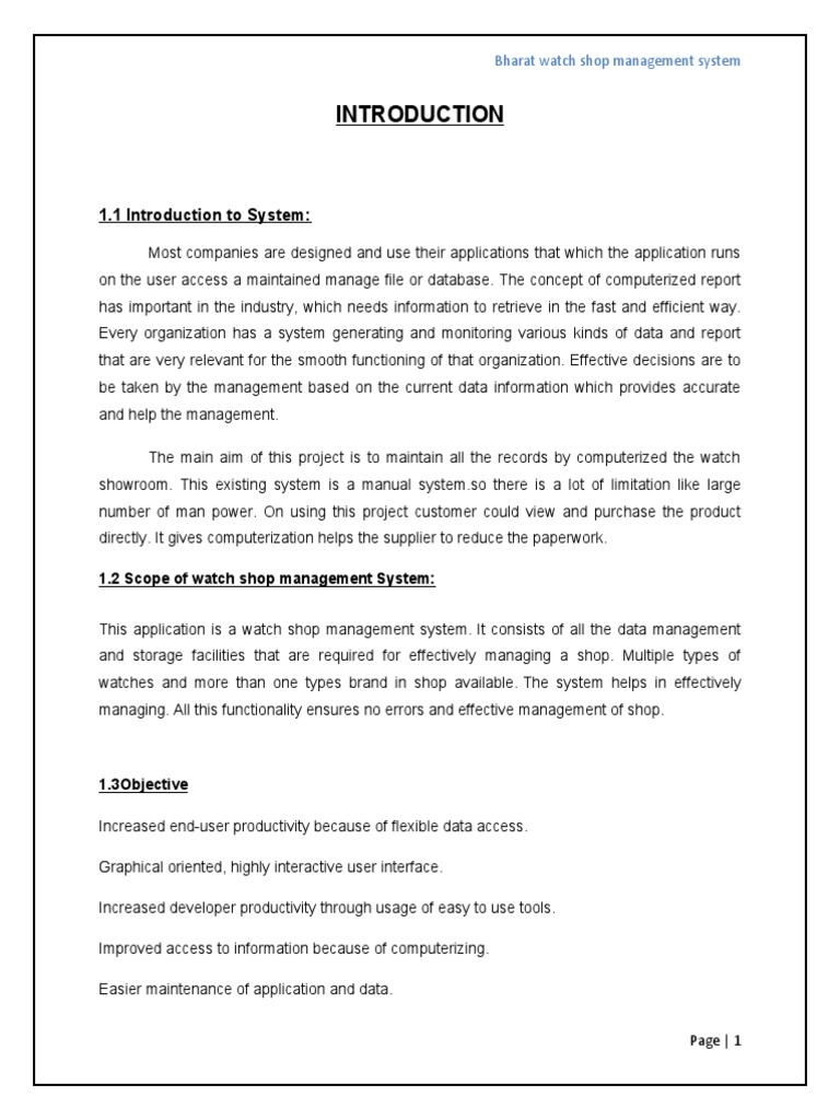 Watch Management System Project in | PDF