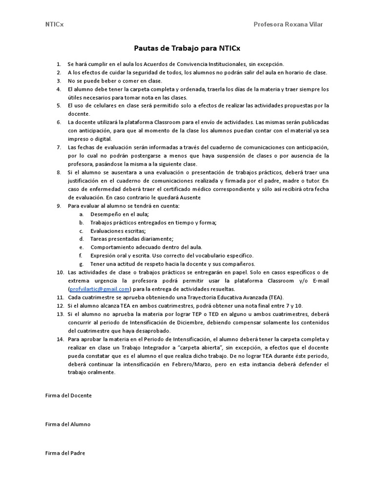 Pautas de Trabajo para NTICx | PDF | Salón de clases | Evaluación