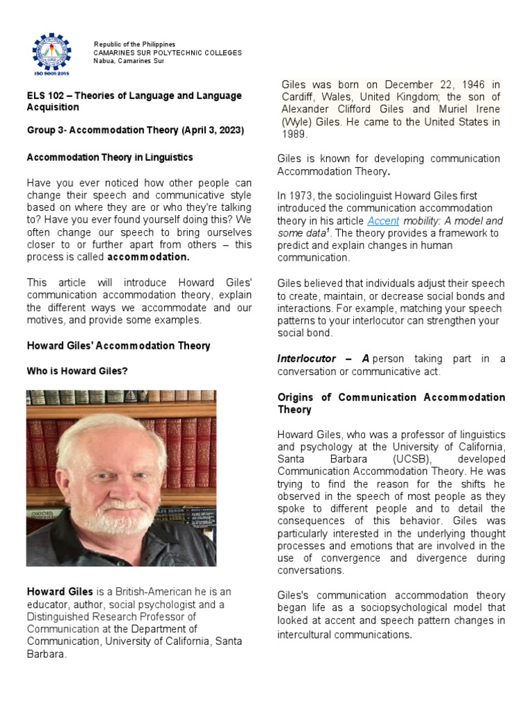 Accommodation Theory Handouts | PDF | Communication | Behavioural Sciences
