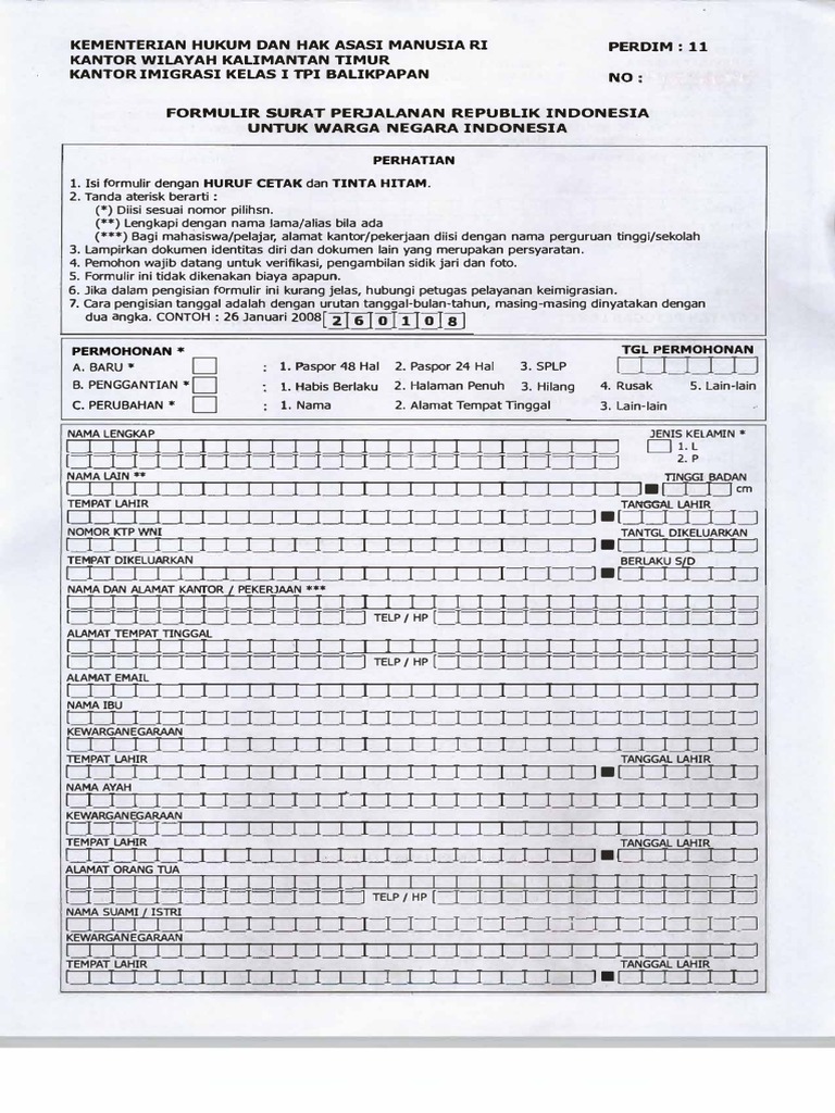 FORMULIR PERMOHONAN PASPOR | PDF