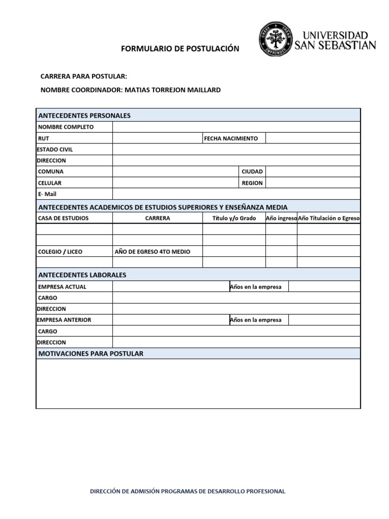 Formulario de Postulacion | PDF