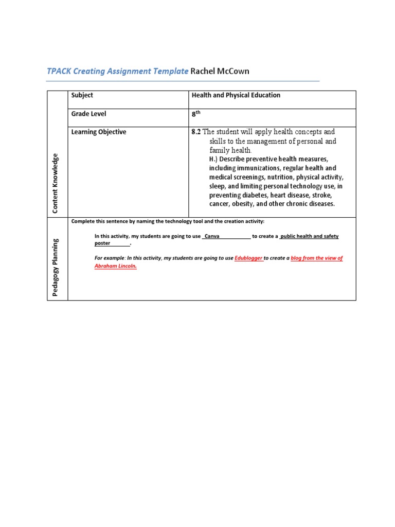 Tpack Creating Assignment Template Rachel Mccown | PDF