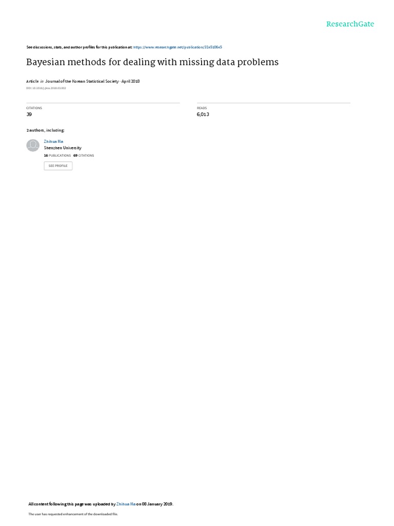 Bayesian Methods For Dealing With Missing Data Problems: Journal of The Korean Statistical ...