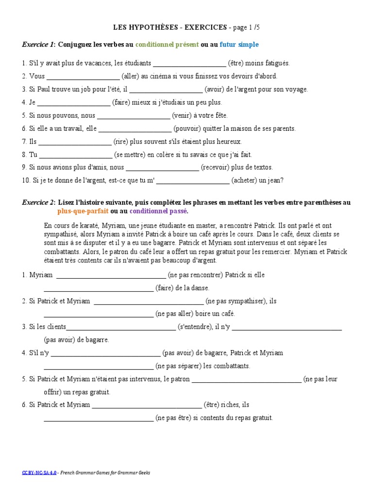 Exercices sur les hypothèses en français | PDF