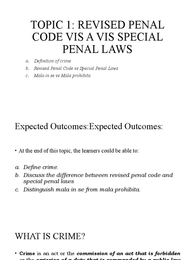 Topic 1: Revised Penal Code Vis A Vis Special Penal Laws | PDF ...