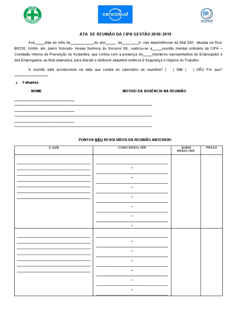 MODELO Ata de Reunião CIPA | PDF