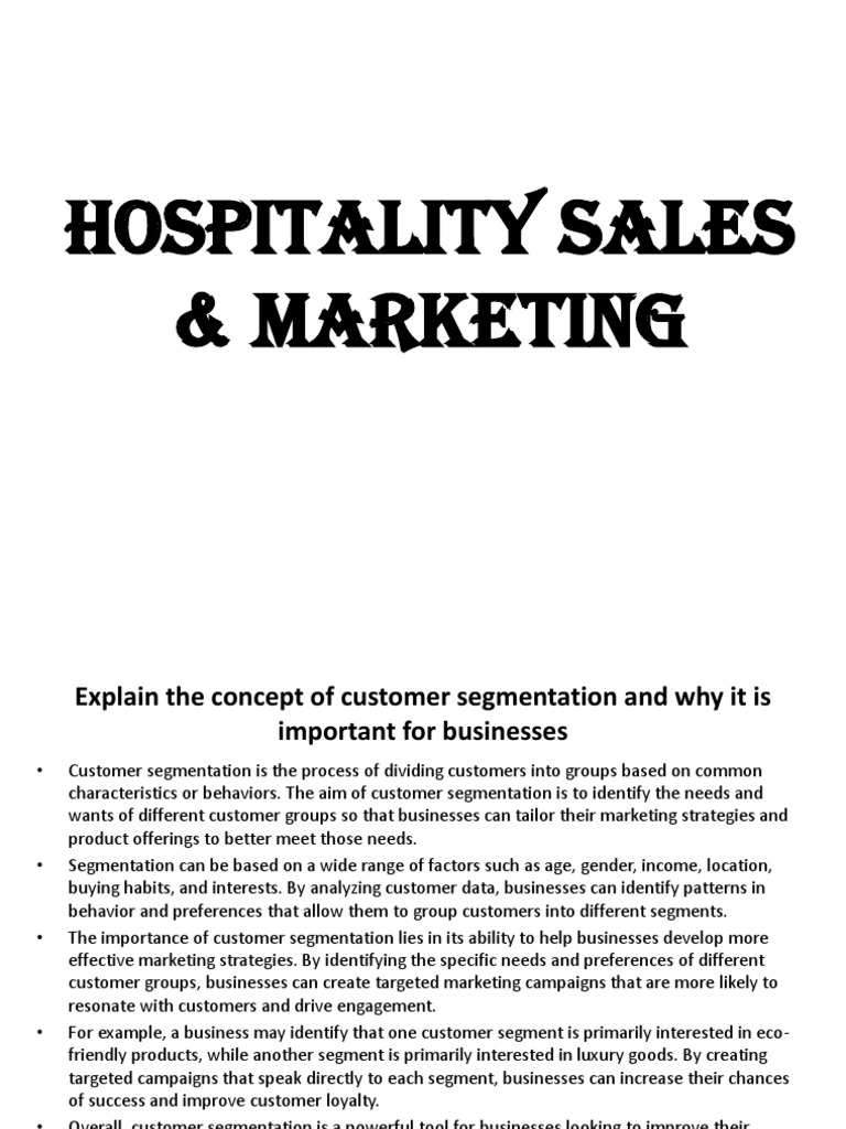 Hospitality Sales & Marketing | Download Free PDF | Market Segmentation ...
