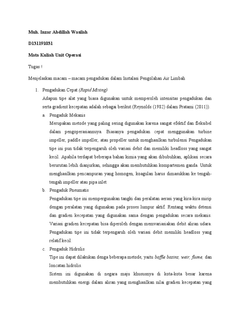 Macam-Macam Pengadukan Air Limbah | PDF | Griya & Taman | Teknologi ...
