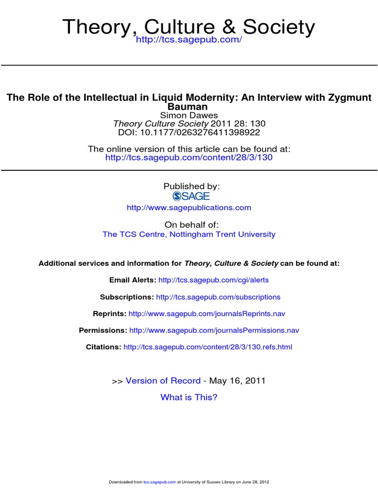 DAWES 2011 The Role of the Intellectual in Liquid Modernity. An ...