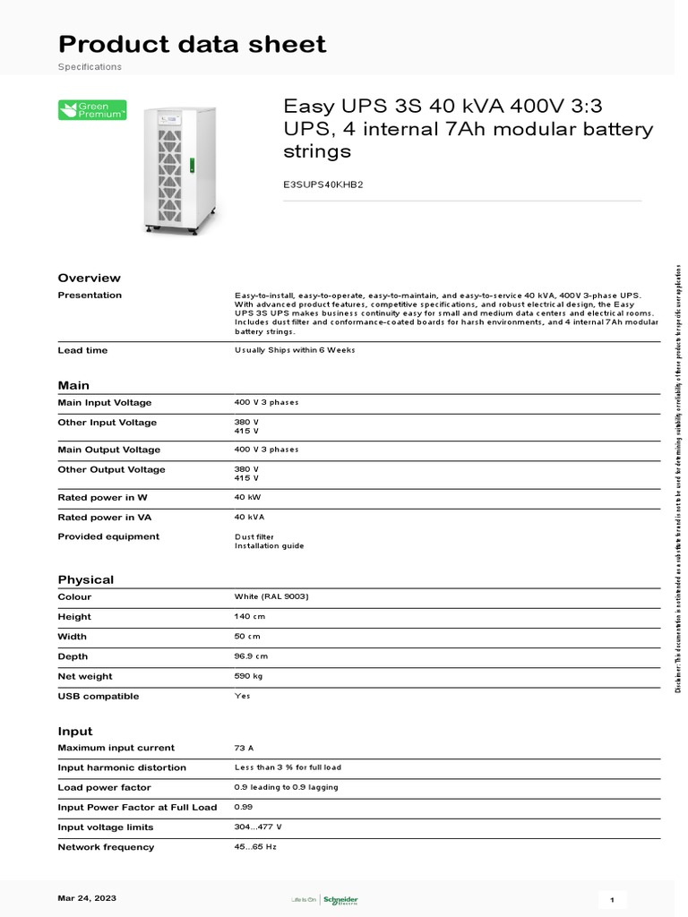 Easy UPS 3S - E3SUPS40KHB2 | PDF | Mains Electricity | Metrology