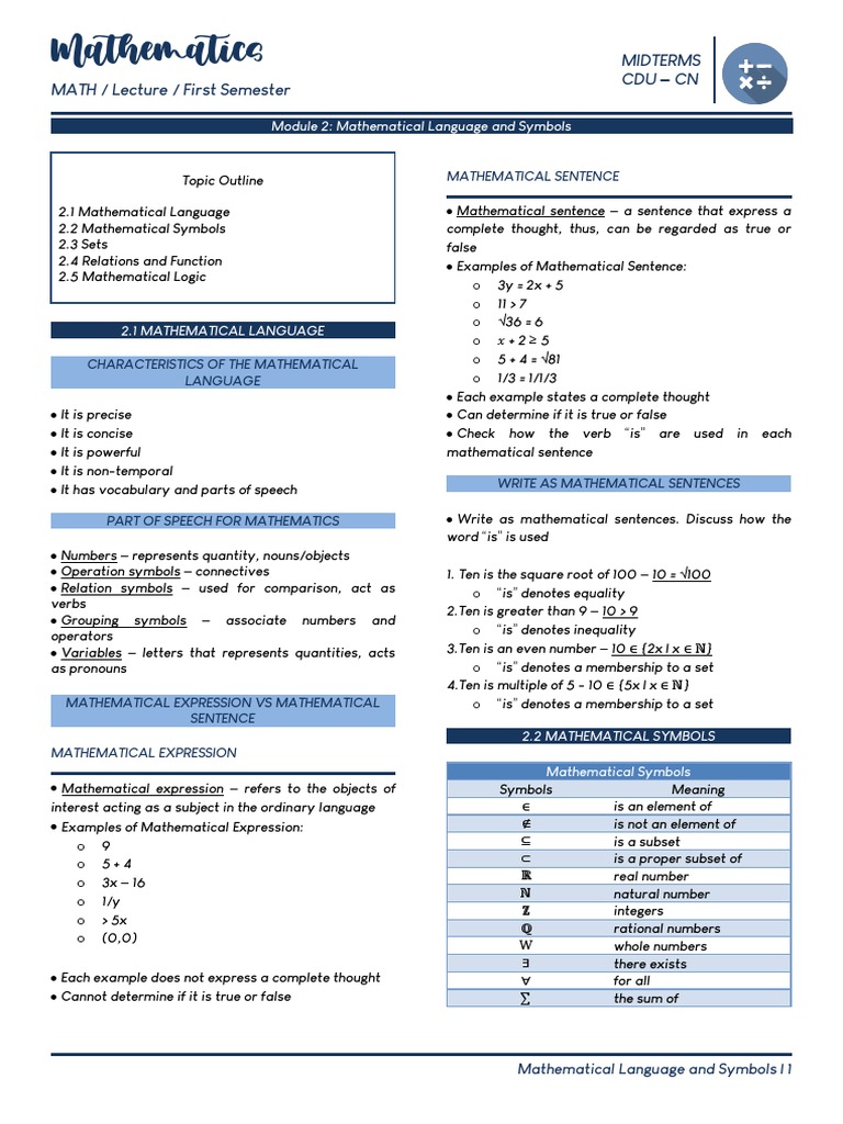 Module 2 - Mathematical Language and Symbols | PDF | If And Only If ...