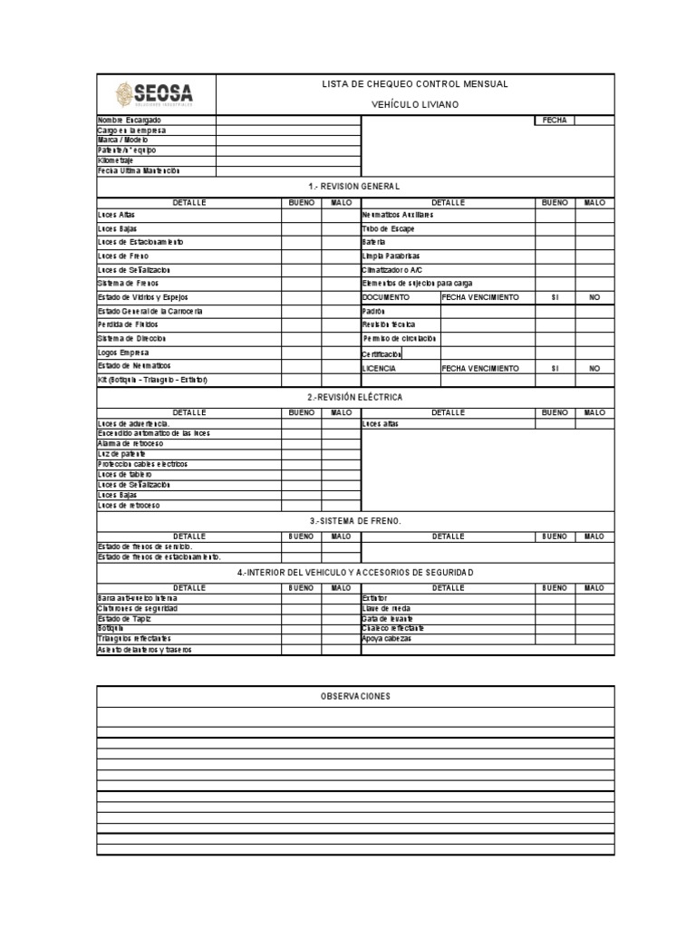 Check List Vehiculo Liviano | PDF | Vehículos | Bienes manufacturados Check List Vehiculo Liviano | PDF | Vehículos | Bienes manufacturados