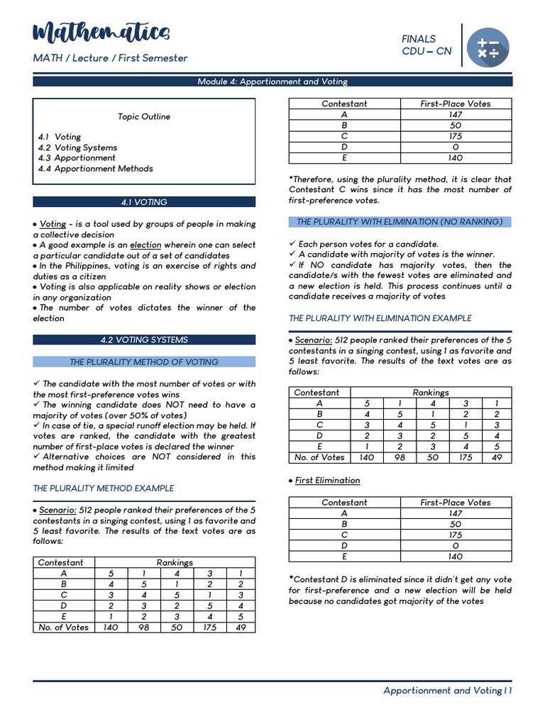 Module 4 - Apportionment and Voting | PDF | Voting | Democracy