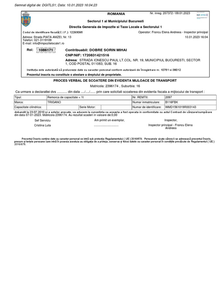 Romania: Sectorul 1 Al Municipiului Bucuresti Directia Generala de ...