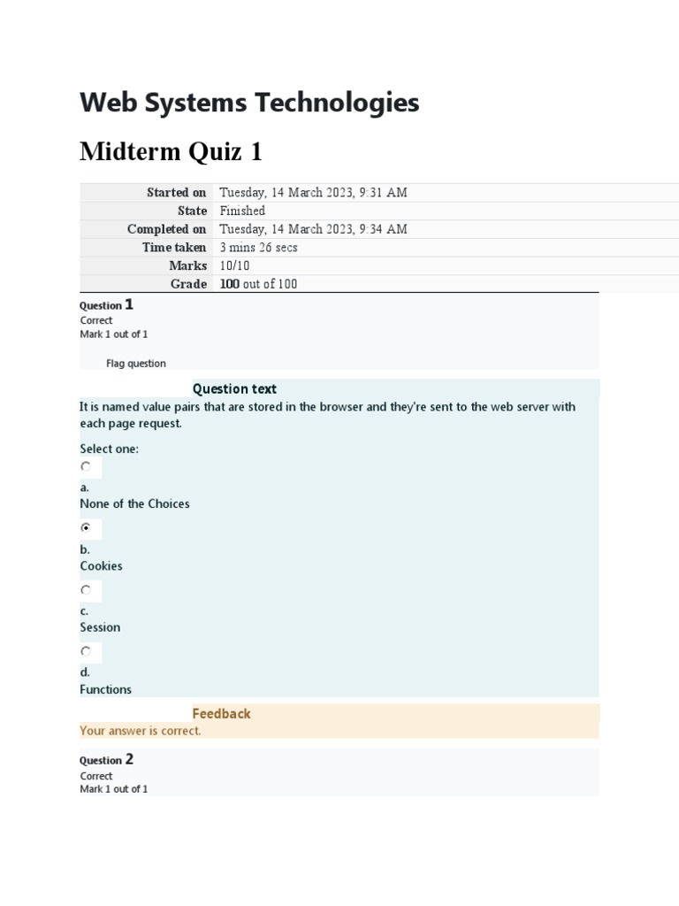 Web Systems Technologies Mid Quiz | PDF | World Wide Web | Internet & Web