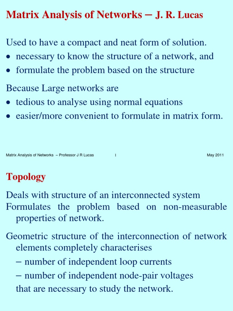 Matrix Analysis of Networks: J. R. Lucas | PDF | Electrical Impedance ...