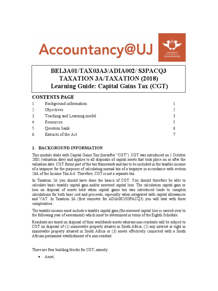 Taxation 3A 2018 - CGT Learning Guide | Download Free PDF | Capital ...