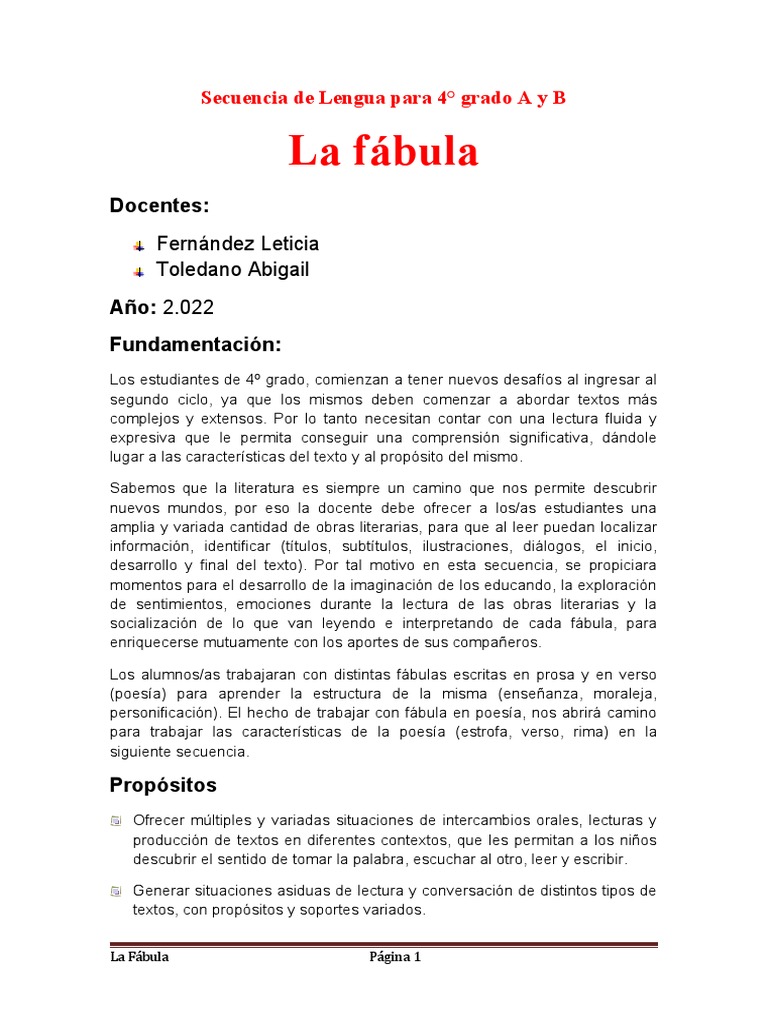 1lengua Fábula 4 Pdf