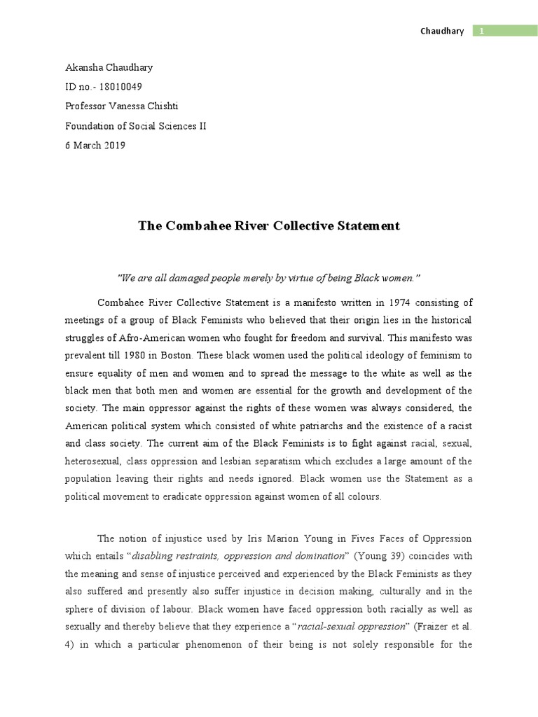 Akansha Chaudhary - Combahee River Collective Statement | PDF