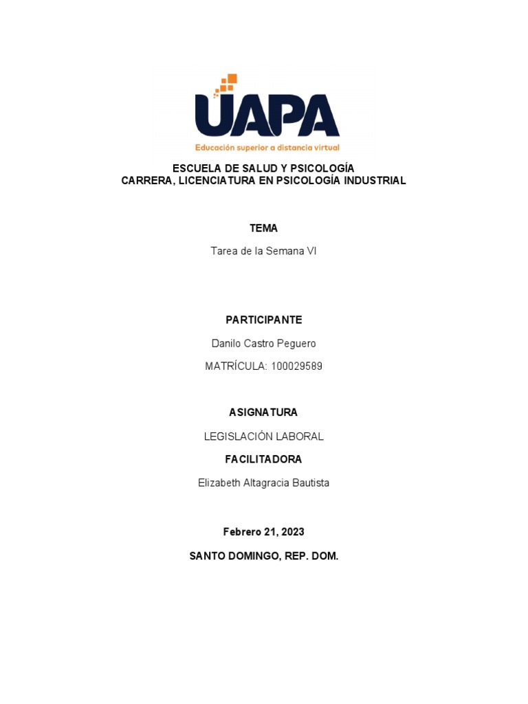 Tarea VI Legislación Laboral | PDF | Salario | Relaciones laborales