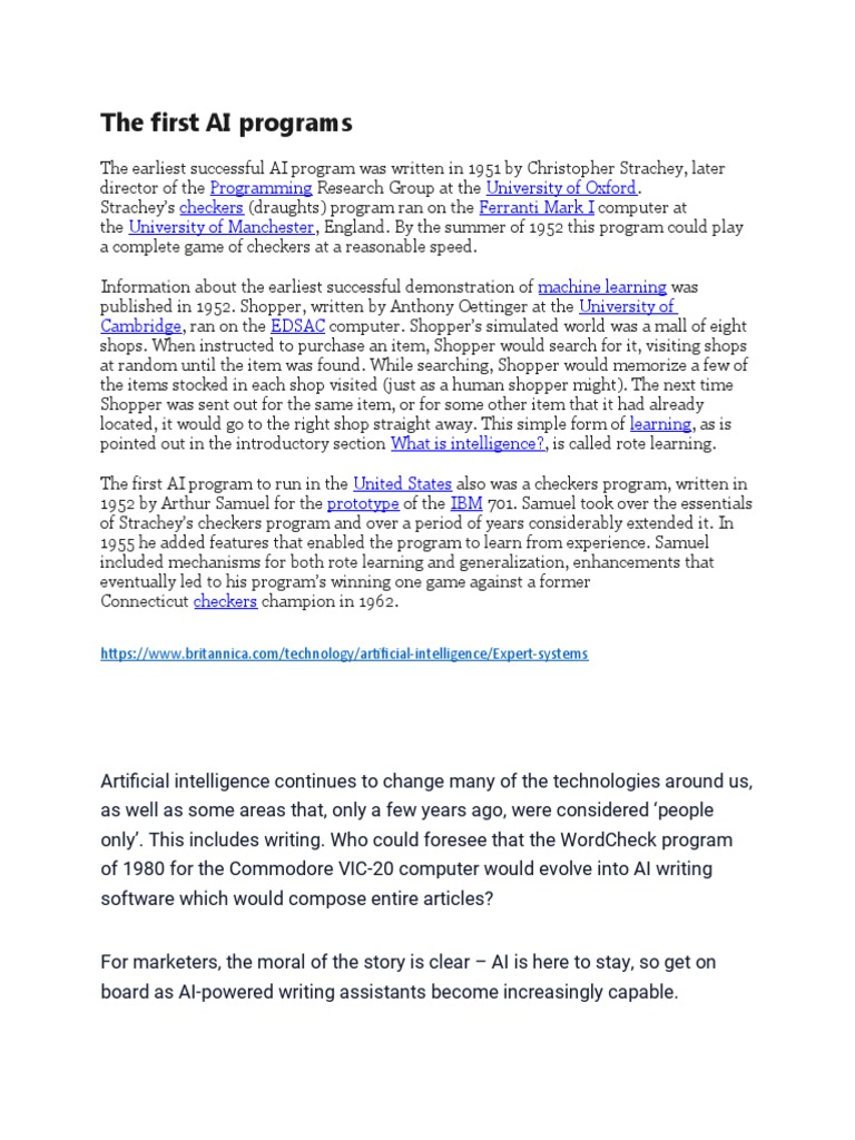The First AI Programs | PDF | Artificial Intelligence | Intelligence ...
