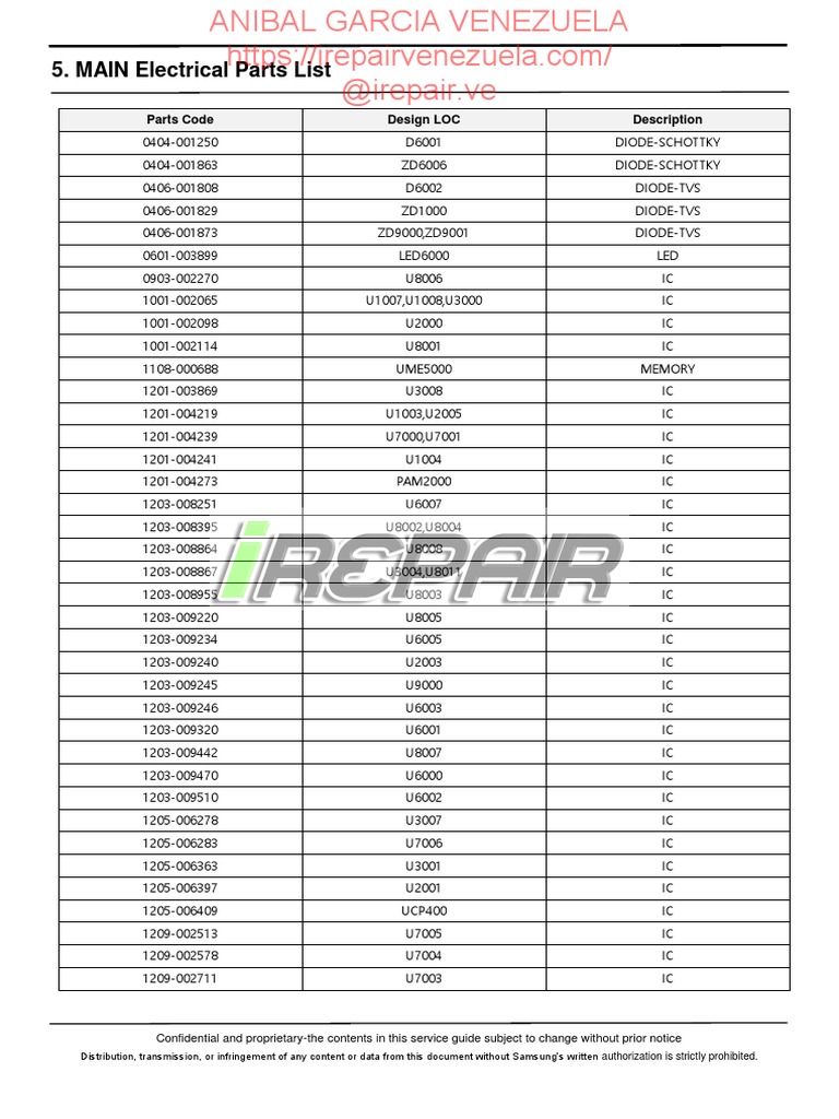 Main Electrical Parts List Overview | PDF