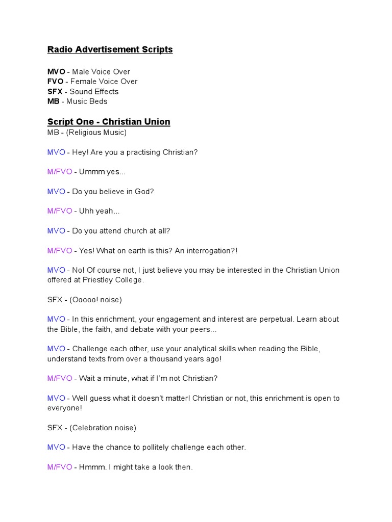 Radio Advertisement Scripts | PDF