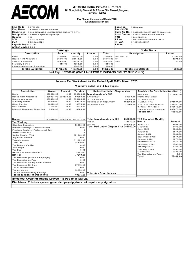 AECOM India Private Limited: 9th Floor, Infinity Tower-C, DLF Cyber City, Phase-II, Gurgaon ...