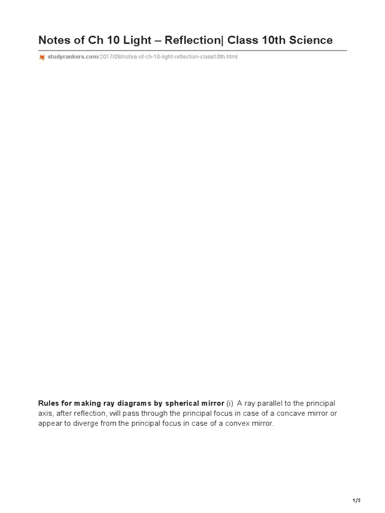 Notes of CH 10 Light Reflection Class 10th Science | PDF