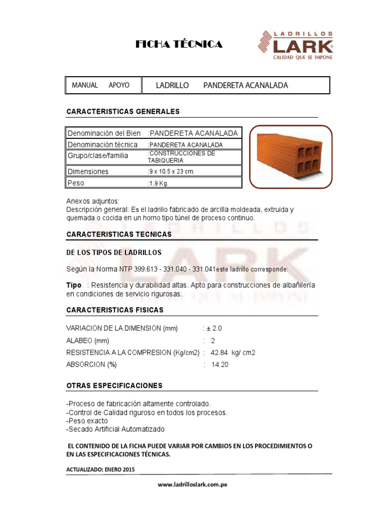 Ficha Técnica Ladrillo Pandereta | PDF