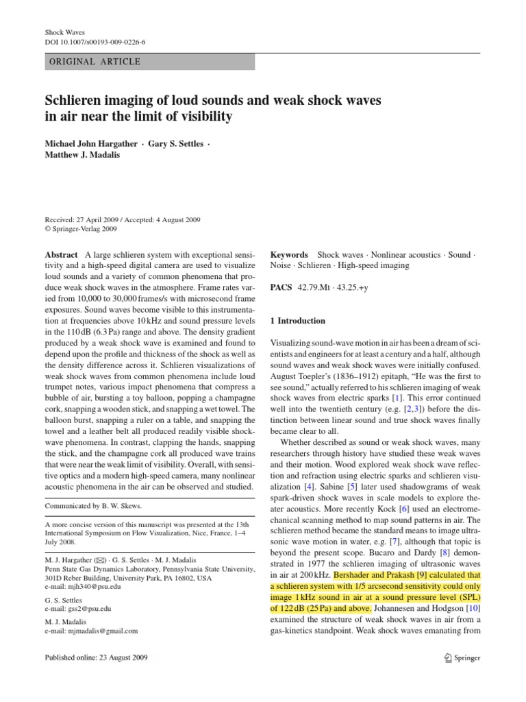 Schlieren Imaging Of Loud Sounds And Weak Shockwaves In Air Near The Limit Of Visibility Pdf