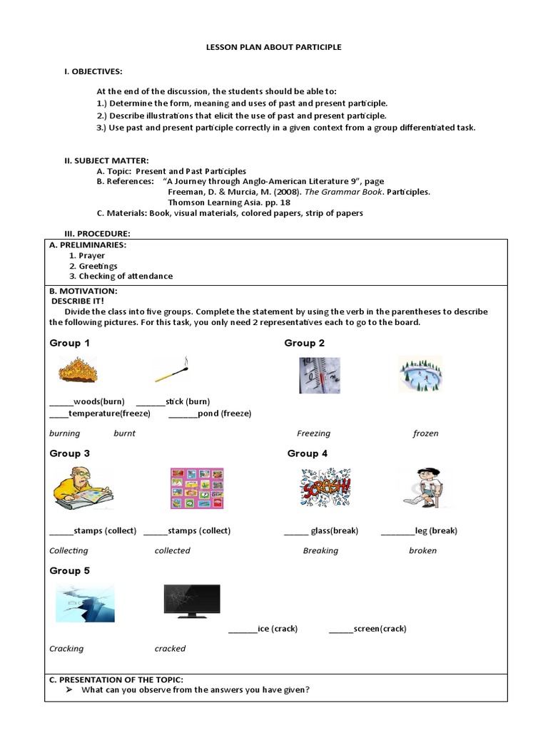 Participles Lesson Plan for Students | PDF | Verb | Adjective