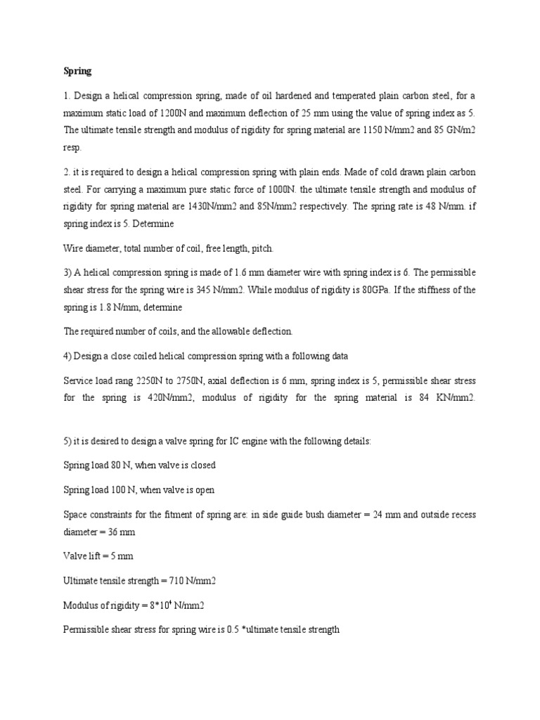Spring QUESTIONS | Download Free PDF | Strength Of Materials | Young's ...