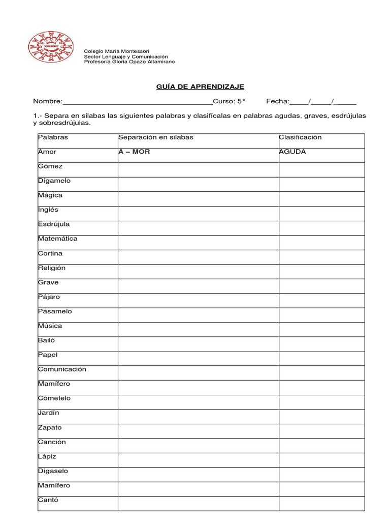 Guía Acentuación Palabras Agudas - Graves y Esdrújulas 5 | PDF