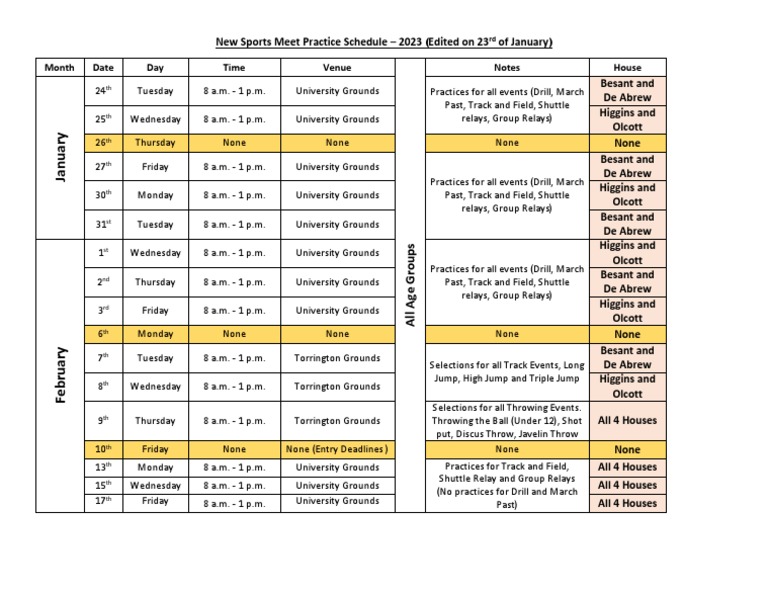 2023 Sports Meet Practice Schedule | PDF | Track And Field