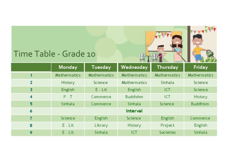 School Time Table Grade 10 | PDF