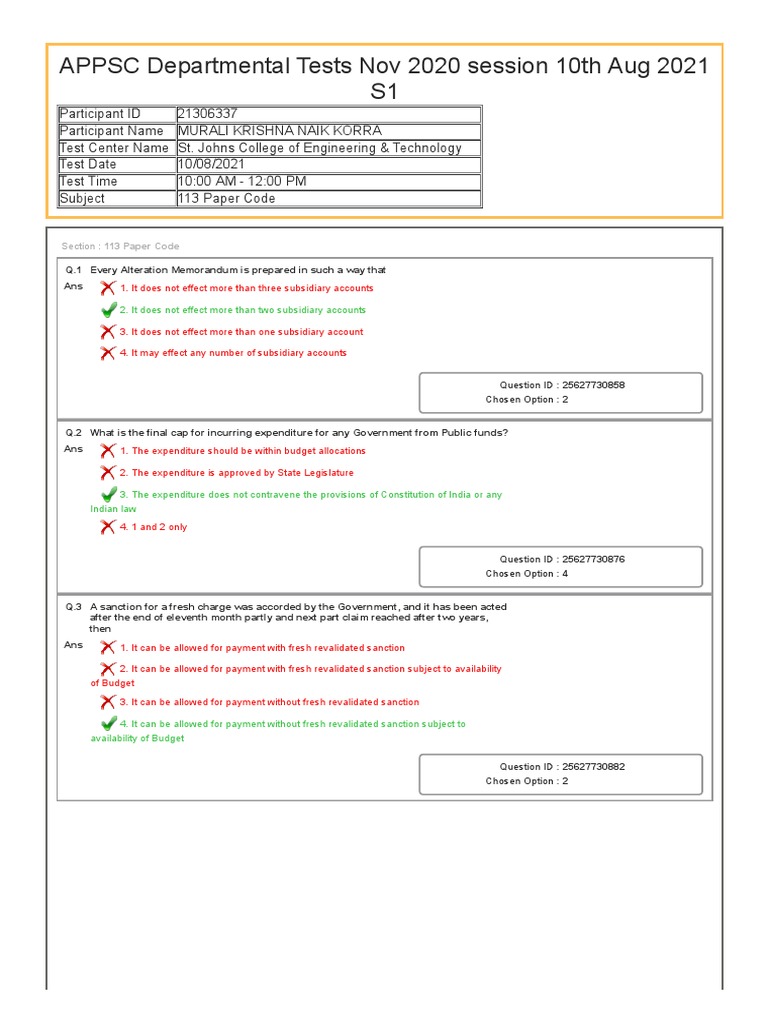 APPSC Departmental Tests Nov 2020 Session 10th Aug 2021 S1: Section ...