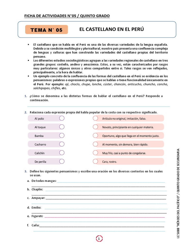 El Castellano en el Perú: Variedades y Rasgos | PDF | Lengua española ...