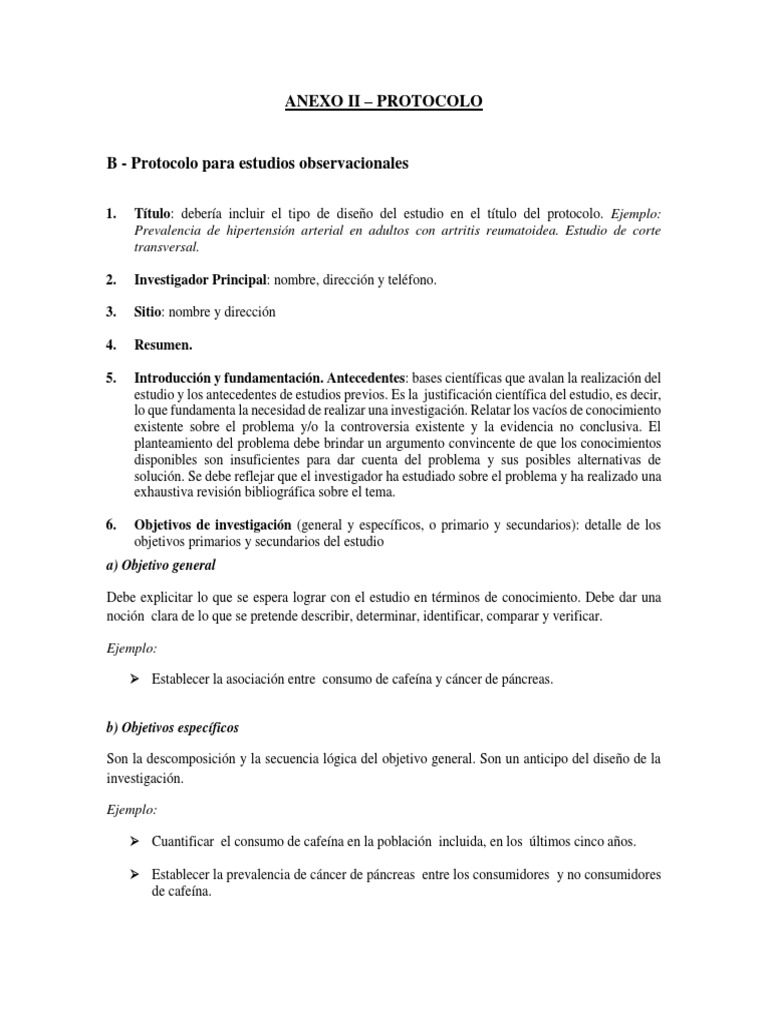 ANEXO II Protocolo para Estudios Observacionales | PDF | Estadísticas