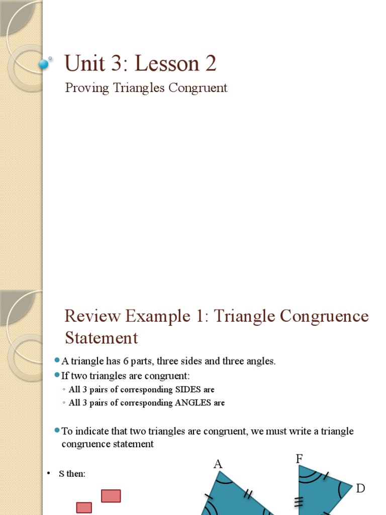 Lesson 2 - Proving Triangles Congruent Using Sas Sss Asa Aas | PDF ...