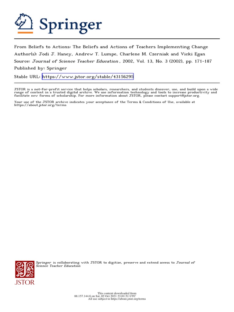 From Beliefs To Actions - The Beliefs and Actions of Teachers Implementing Change | PDF ...