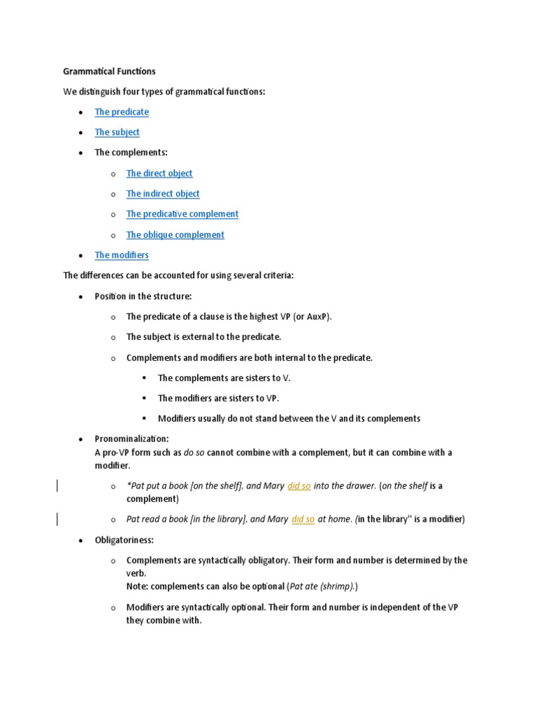 Grammatical Functions Pdf