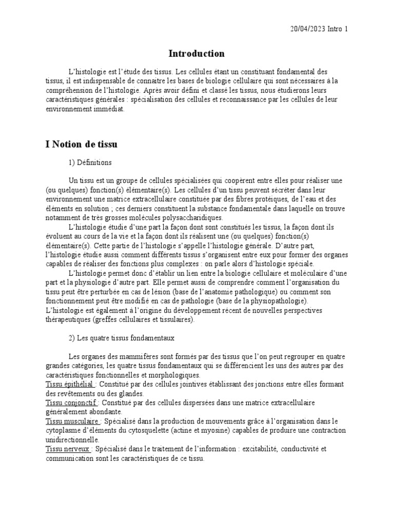 Intro | PDF | Cellule (Biologie) | Différenciation cellulaire